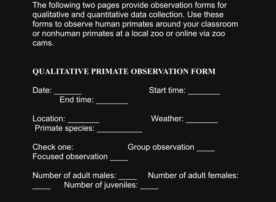 Solved The following two pages provide observation forms for | Chegg.com