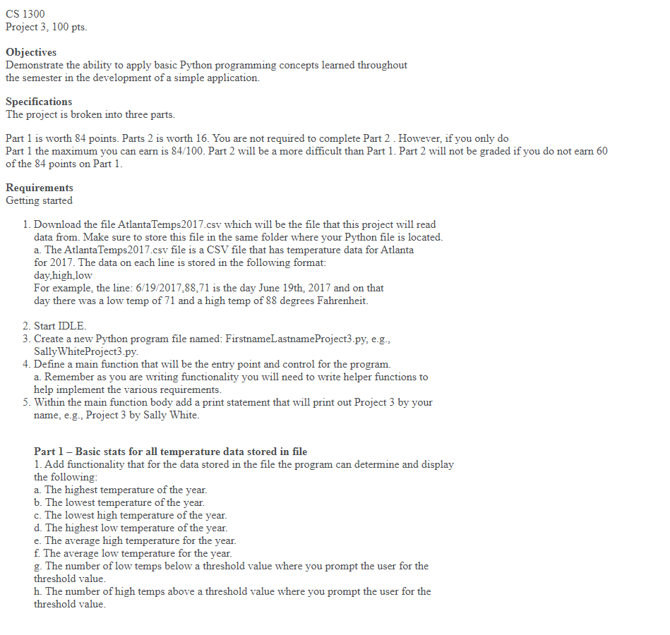 CS1300 Project 3,100 pts. Objectives Demonstrate the | Chegg.com