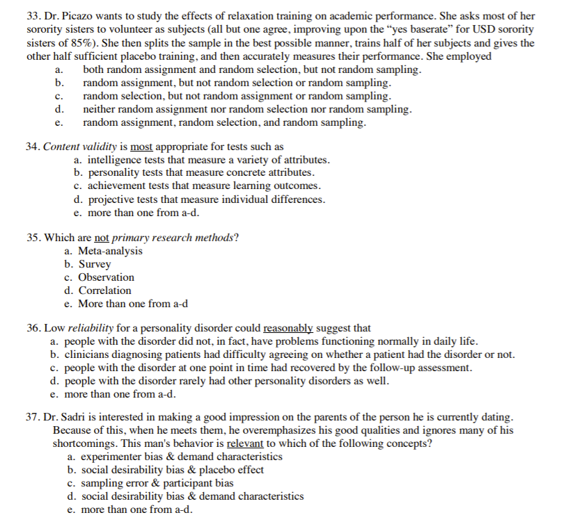 Solved c. e. 33. Dr. Picazo wants to study the effects of | Chegg.com
