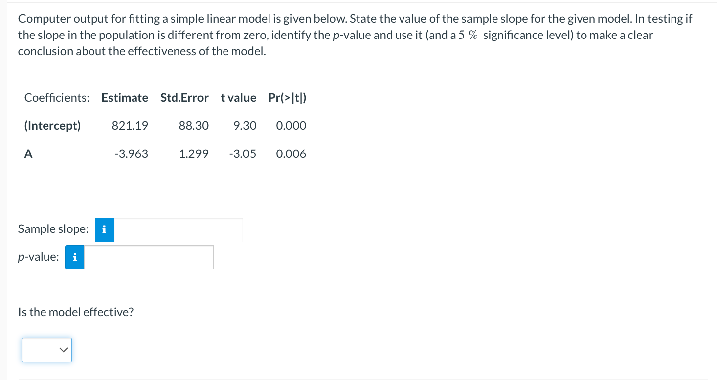Solved Computer output for fitting a simple linear model is | Chegg.com
