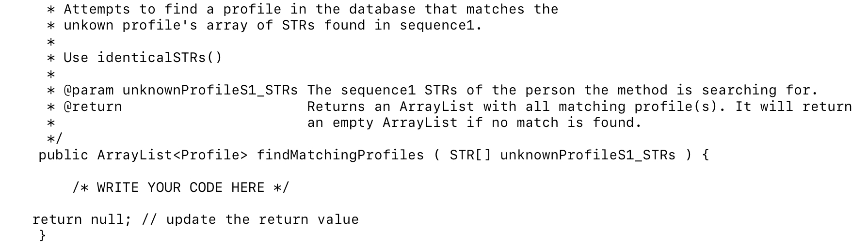 Solved 6. createDatabaseSTRs() Creates the STRs for each | Chegg.com