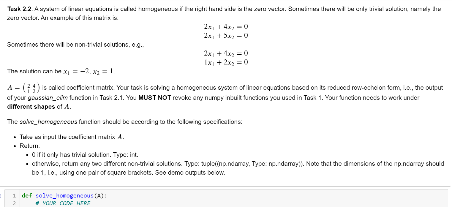 Solved Task 2.2: A system of linear equations is called | Chegg.com