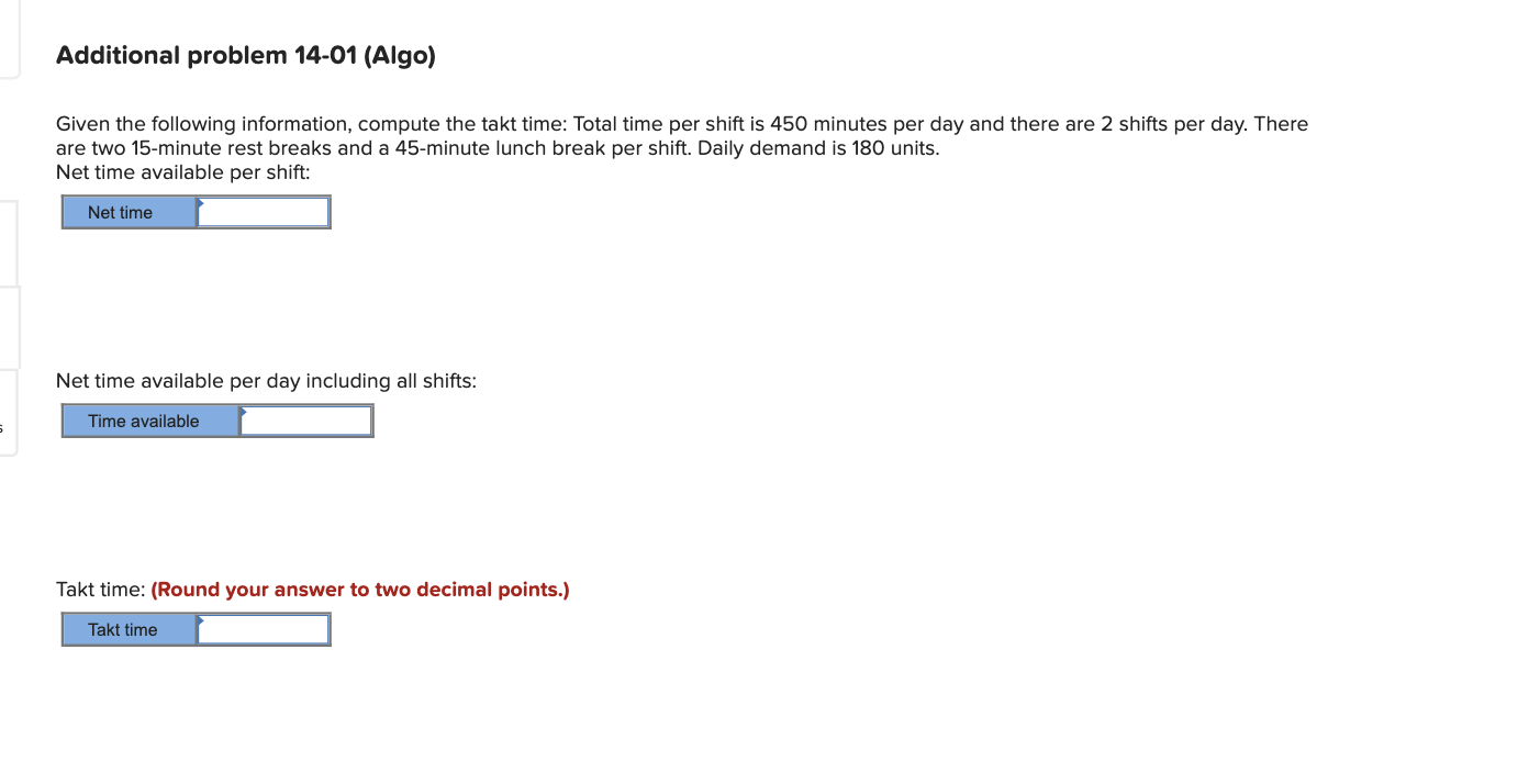 Solved Additional problem 14-01 (Algo) Given the following | Chegg.com