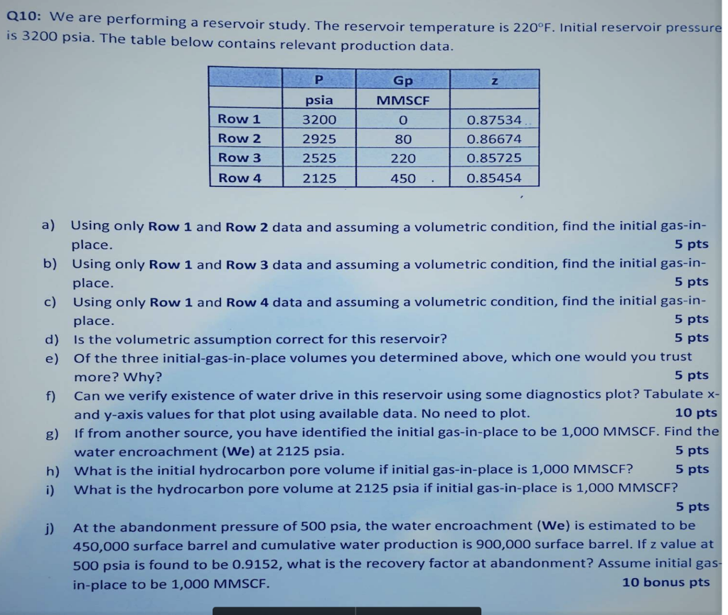 Solved Q10: We are performing a reservoir study. The | Chegg.com