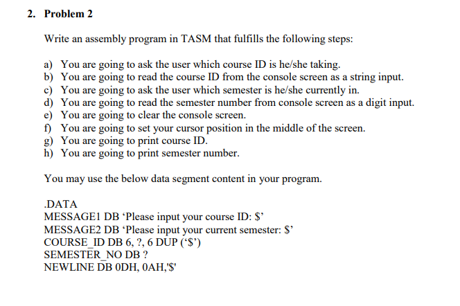 Solved 2 Problem 2 Write An Assembly Program In Tasm That 