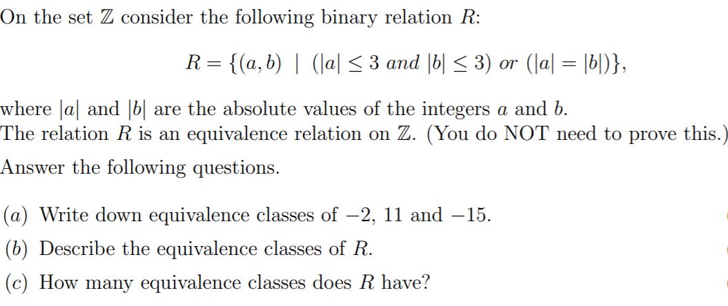Solved On the set Z consider the following binary relation | Chegg.com