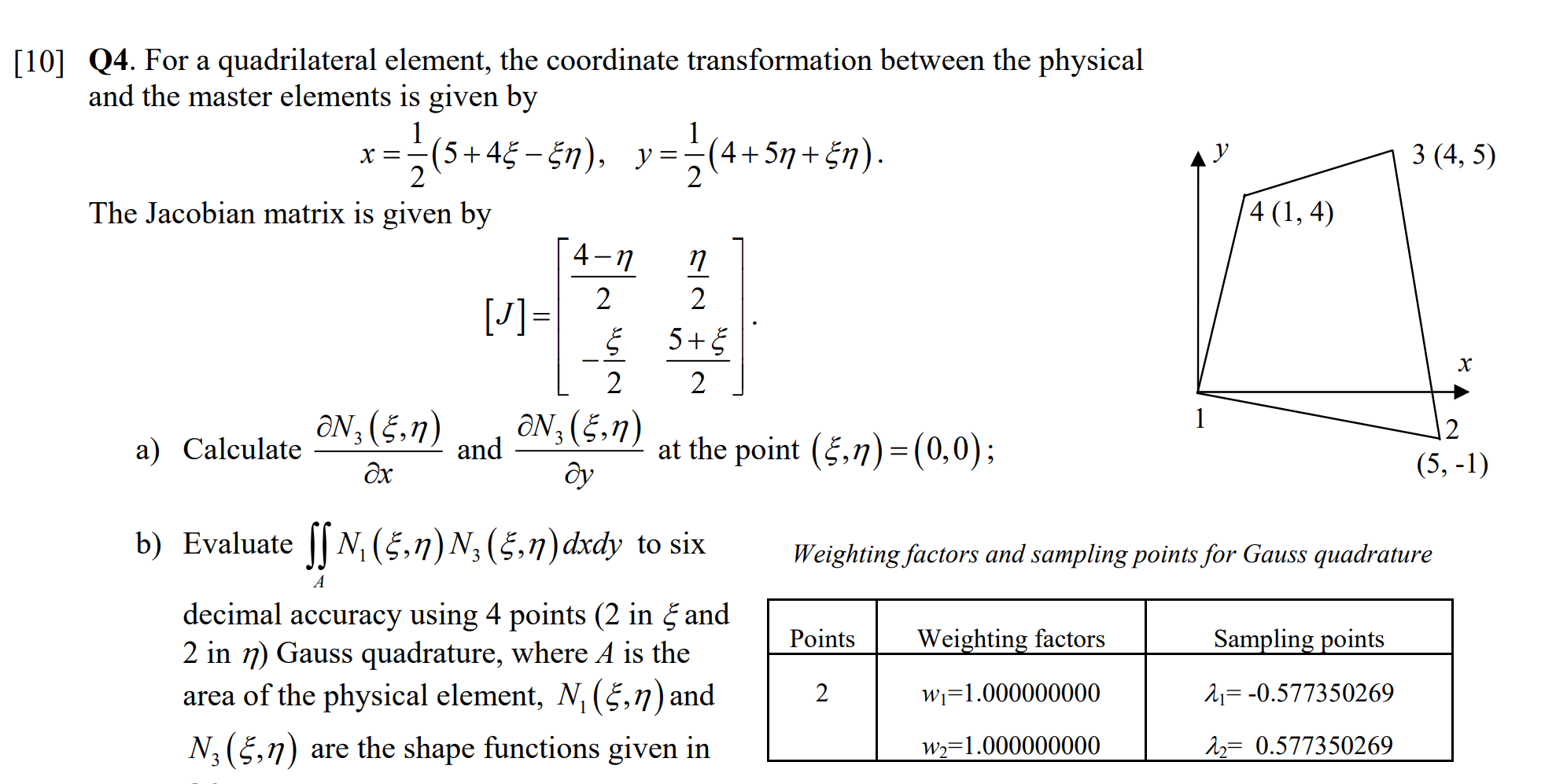 Solved 10] Q4. For a quadrilateral element, the coordinate | Chegg.com