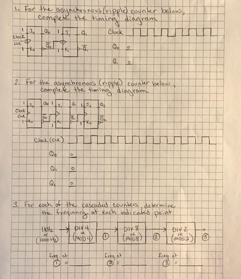 Solved 1. For the asynchronous (ripple counter below, | Chegg.com