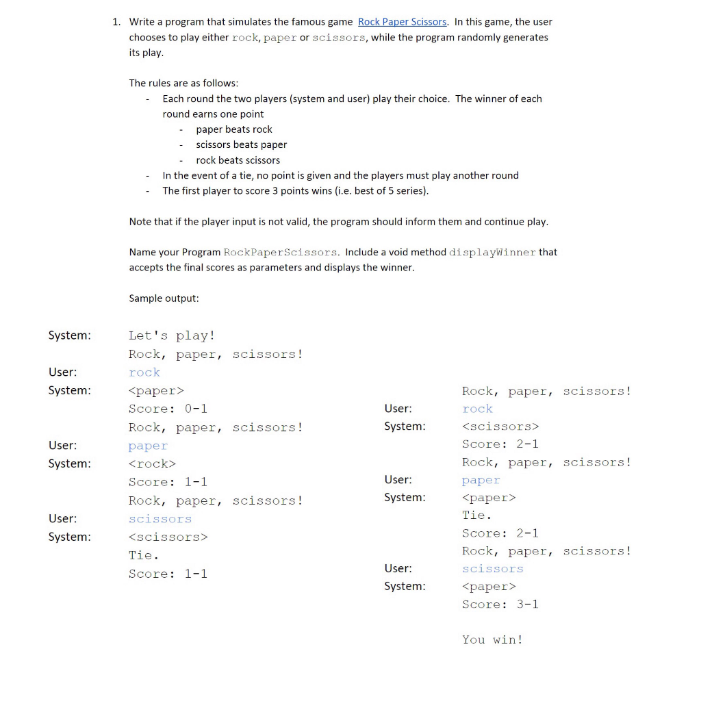 Solved 1. Write a program that simulates the famous game | Chegg.com