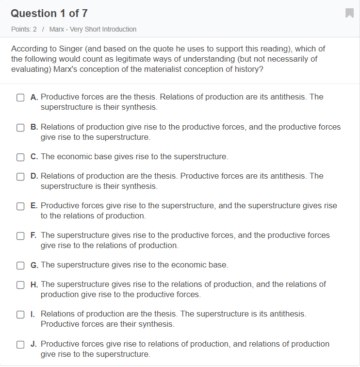 Solved Question 1 of 7 Points: 2 / Marx - Very Short | Chegg.com