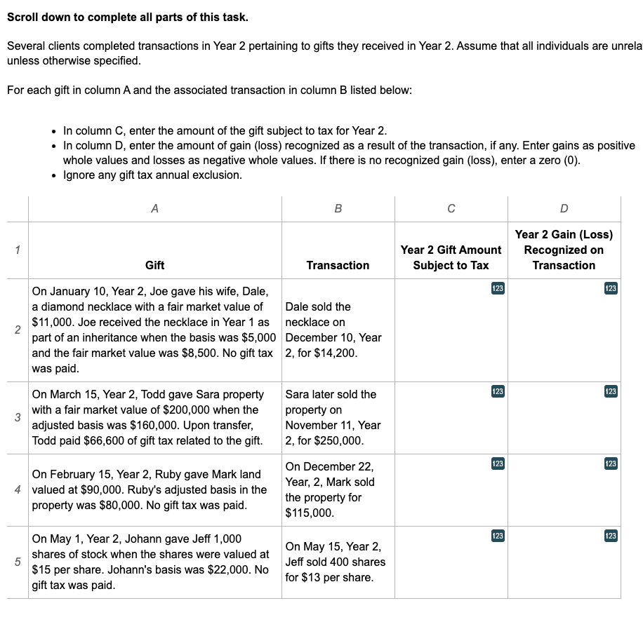 Solved Scroll down to complete all parts of this task. | Chegg.com