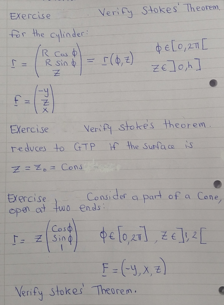 Solved Exercise Verify Stokes Theorem. for the cylinder: | Chegg.com
