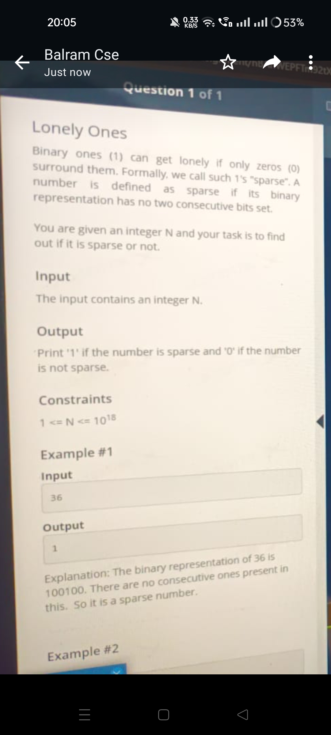 Solved Lonely OnesBinary ones (1) ﻿can get lonely if only | Chegg.com