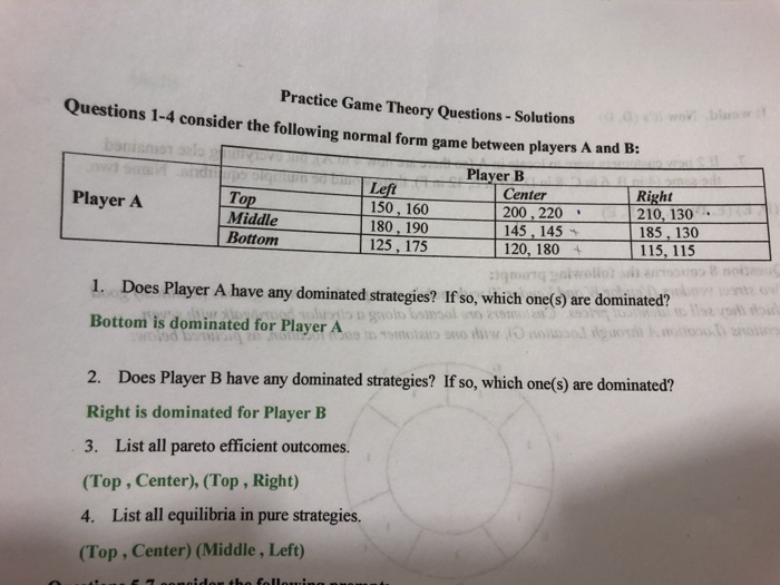 Solved Practice Game Theory Questions Solutions Questions
