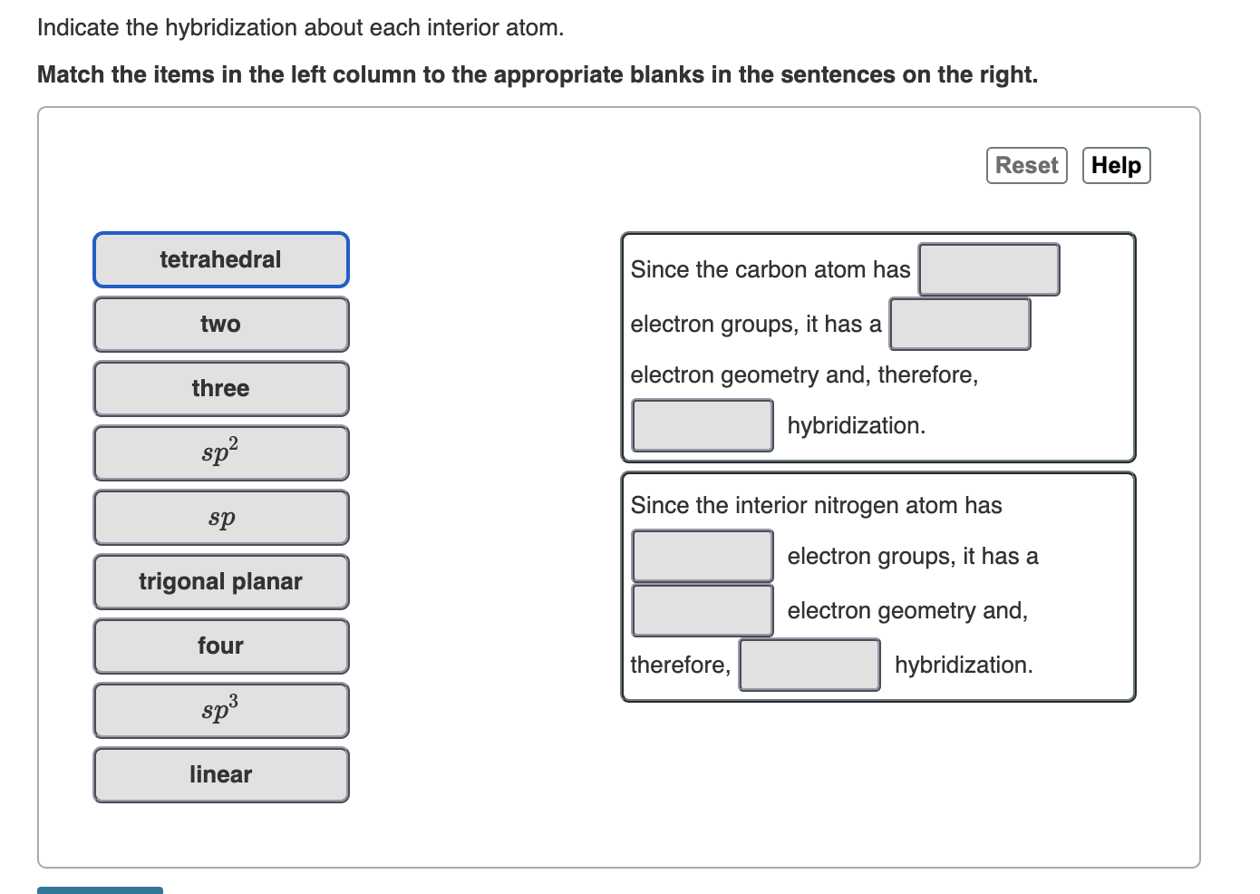 Indicate the hybridization about each interior atom. | Chegg.com