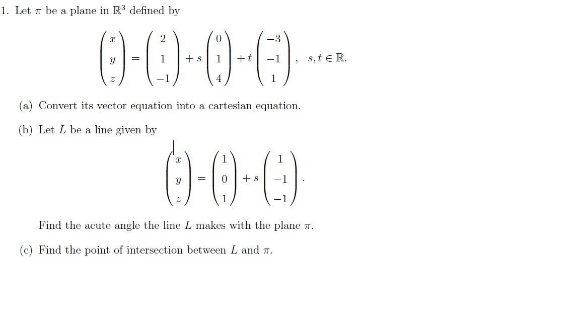 Solved 1. Let a be a plane in R3 defined by 0-0-0-0). 10 1-3 | Chegg.com