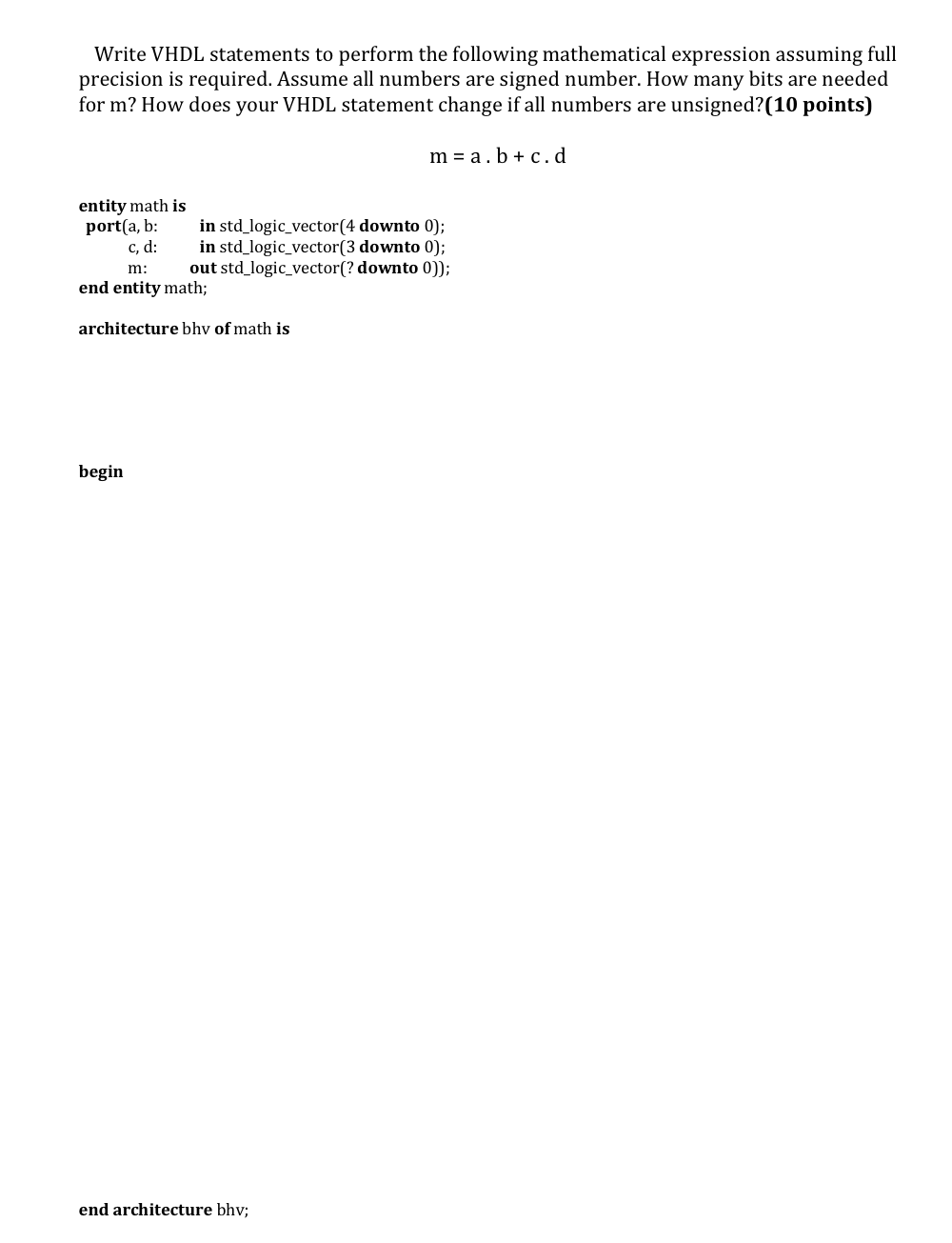 Solved Write VHDL statements to perform the following | Chegg.com
