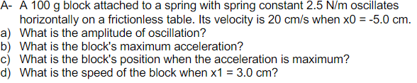 Solved A- A 100 g block attached to a spring with spring | Chegg.com