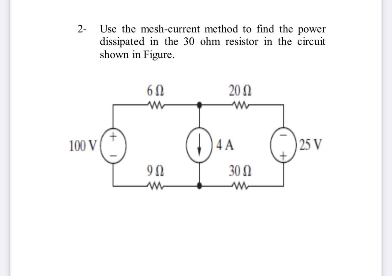 Solved 2- Use the mesh-current method to find the power | Chegg.com