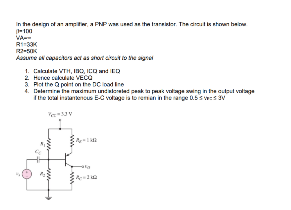 Solved In the design of an amplifier, a PNP was used as the | Chegg.com