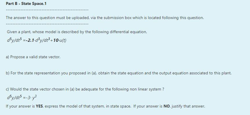 Solved Part B - State Space.1 The answer to this question | Chegg.com