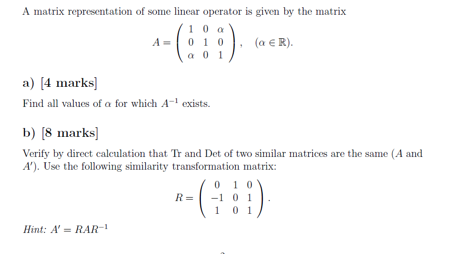Solved A matrix representation of some linear operator is | Chegg.com