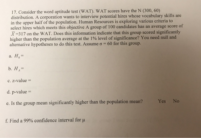 Solved Consider the word aptitude test (WAT). WAT scores | Chegg.com