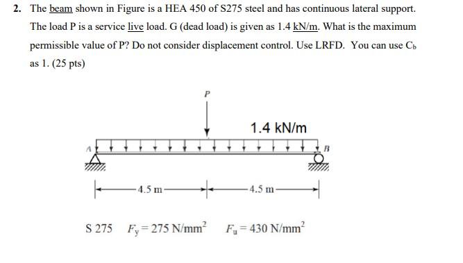 Solved 2. The beam shown in Figure is a HEA 450 of S275 | Chegg.com