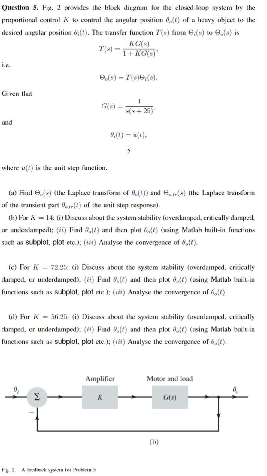 Solved Question 5. Fig. 2 provides the block diagram for the | Chegg.com