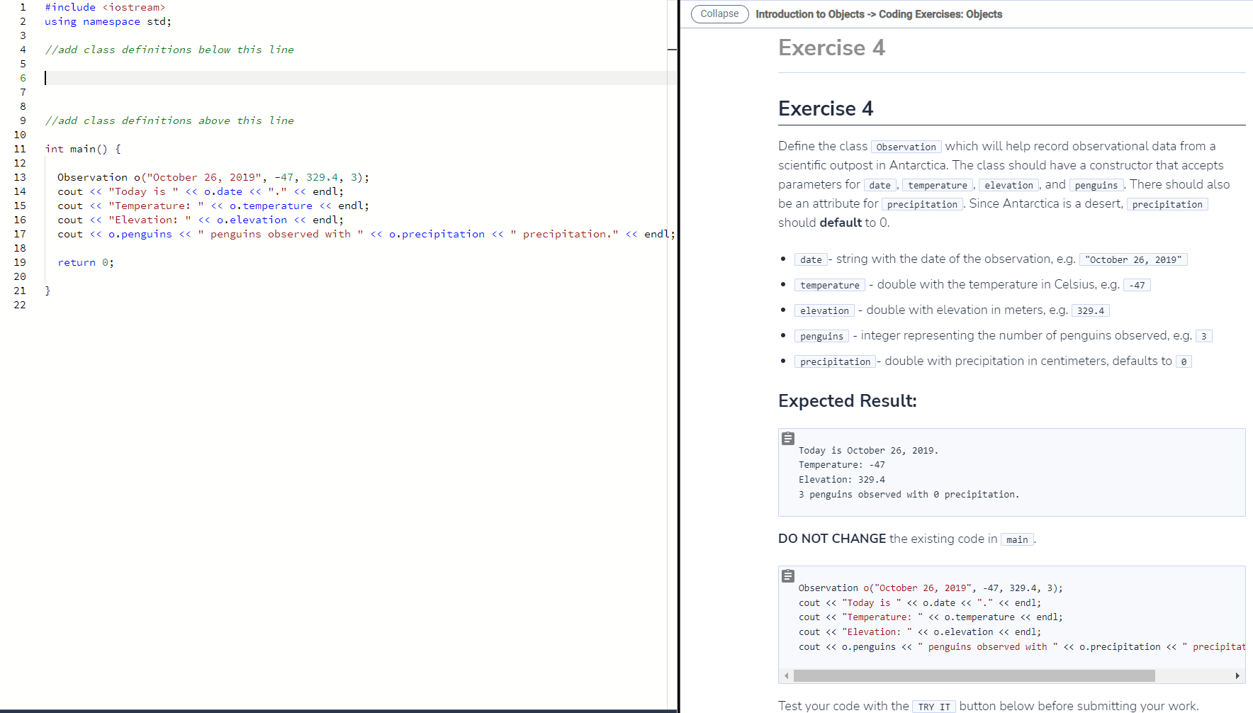 Solved (In C++)Define the class Observation which will help | Chegg.com