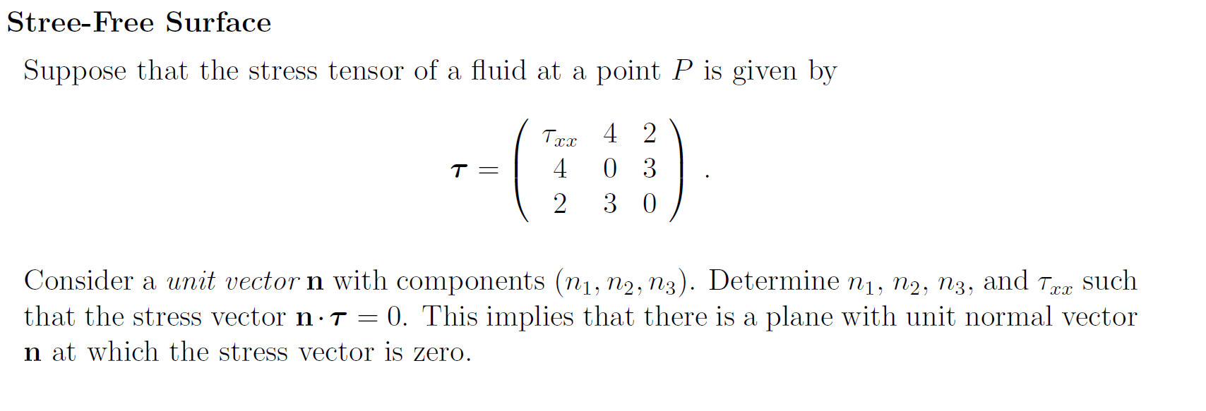 Solved Stree-Free Surface Suppose that the stress tensor of | Chegg.com