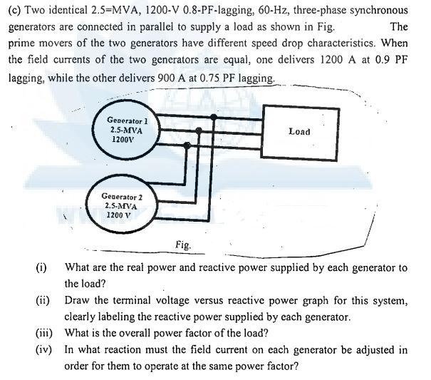 Solved (c) Two identical 2.5=MVA, 1200-V 0.8-PF-lagging, | Chegg.com