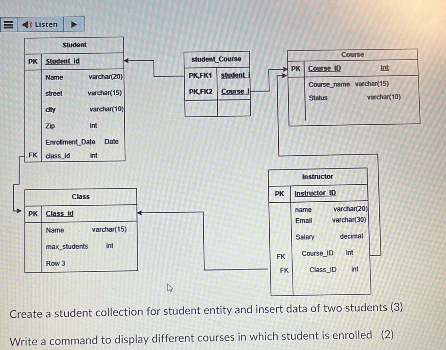 Solved Create a student collection for student entity and | Chegg.com