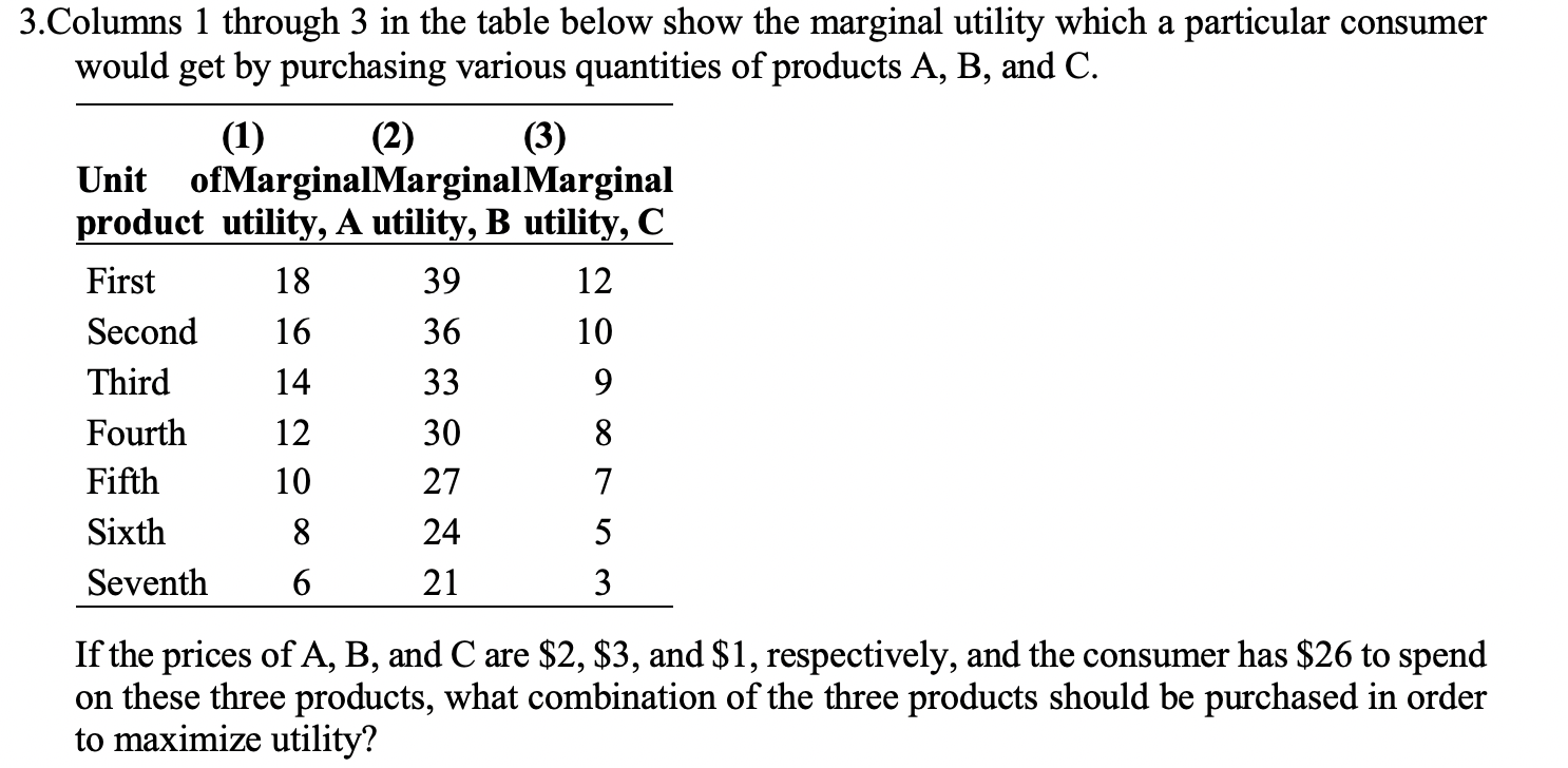 Solved 3.Columns 1 ﻿through 3 ﻿in the table below show the | Chegg.com