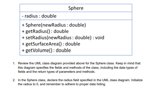 Solved Sphere -radius: double + Sphere(newRadius: double) + | Chegg.com