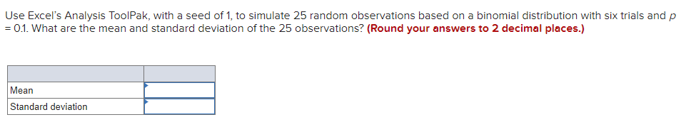 Solved Use Excel's Analysis ToolPak, with a seed of 1, ﻿to | Chegg.com