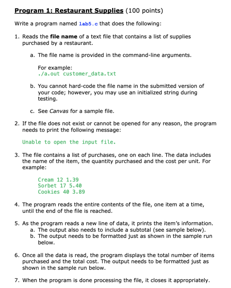 Solved Program 1: Restaurant Supplies (100 points) Write a | Chegg.com