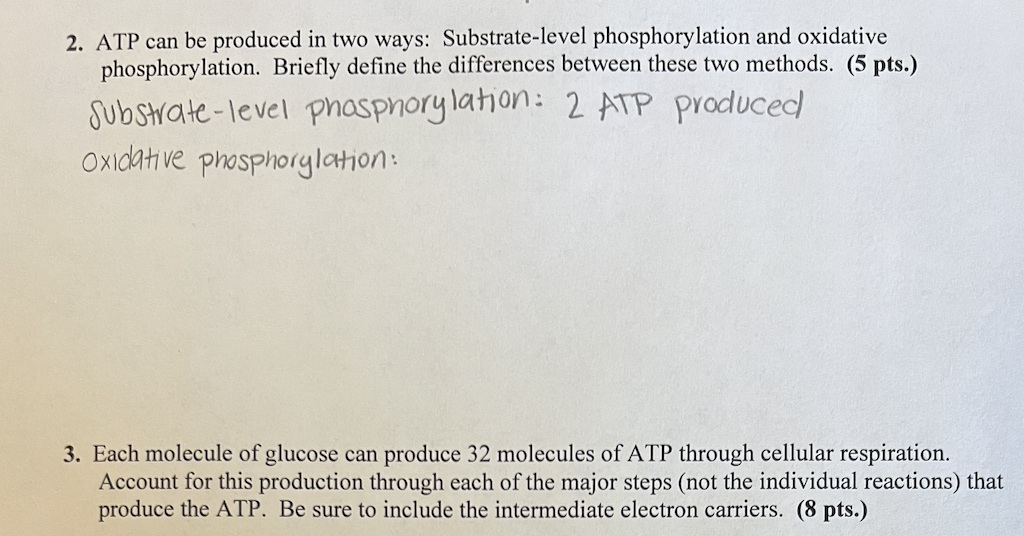 Solved 2. ATP can be produced in two ways: Substrate-level | Chegg.com