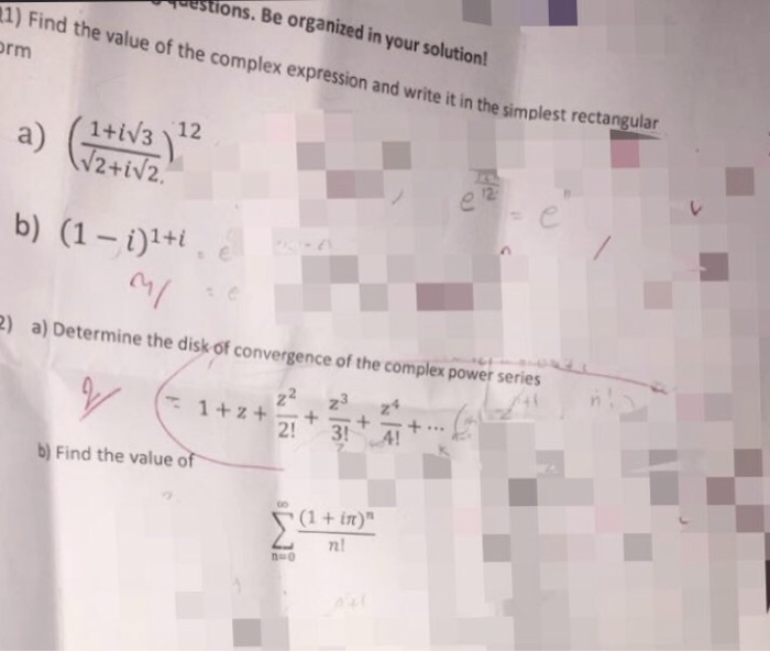 Solved estions. Be organized in your solution 1) Find the | Chegg.com