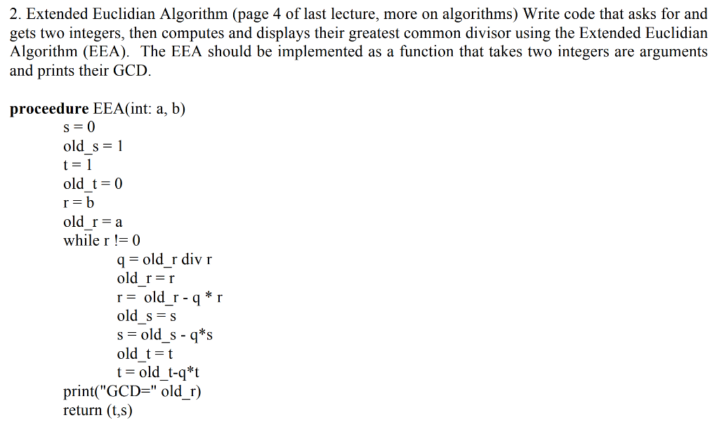 Solved 2 Extended Euclidian Algorithm Page 4 Of Last