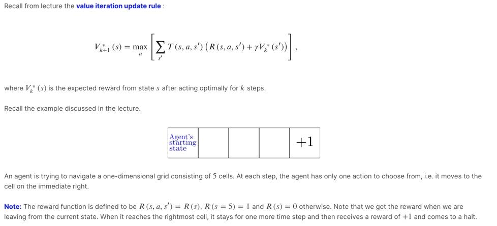 Solved Recall from lecture the value iteration update rule : | Chegg.com