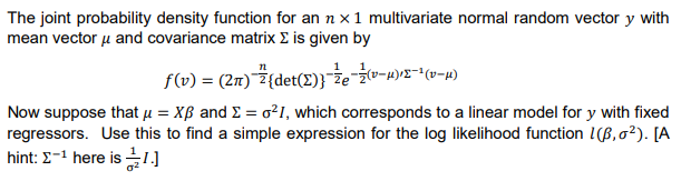 The joint probability density function for an n×1 | Chegg.com