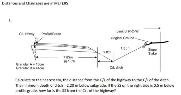 Solved Distances and Chainages are in METERS 1. Calculate to | Chegg.com