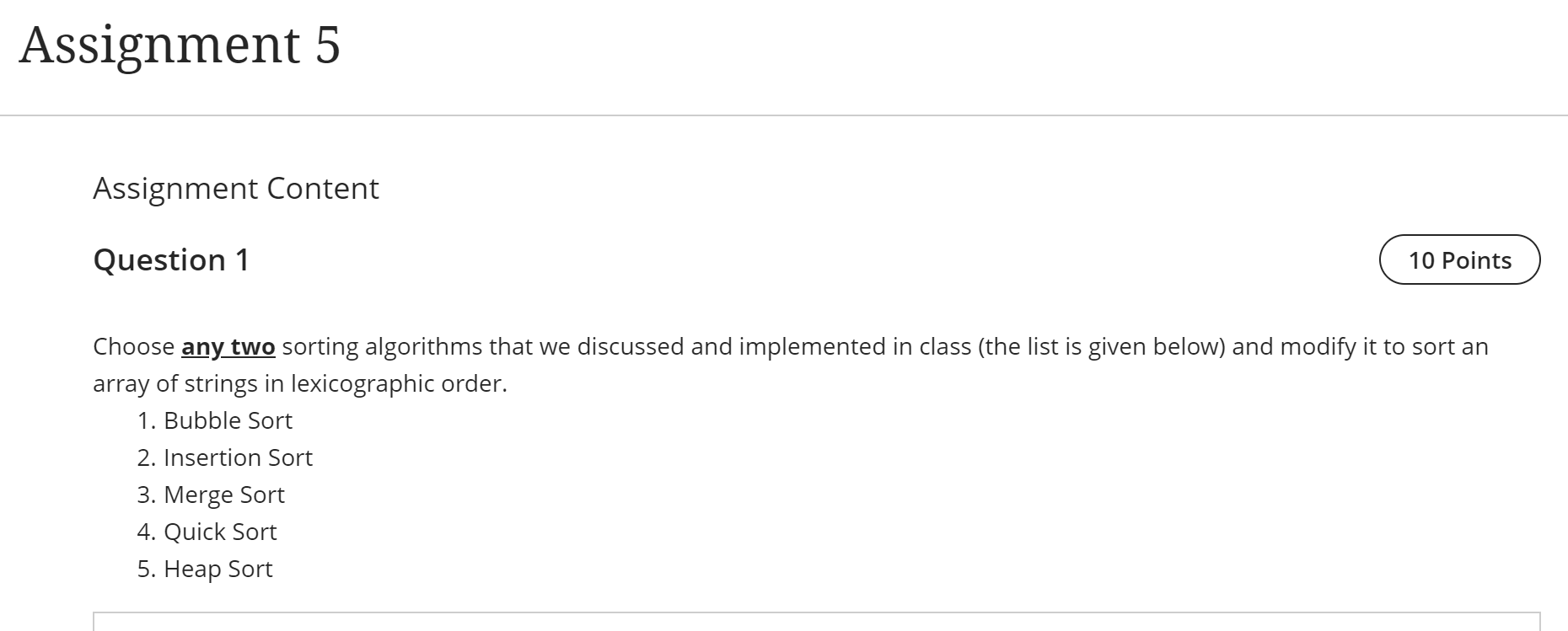 Solved Assignment 5 Assignment Content Question 1 10 Points 
