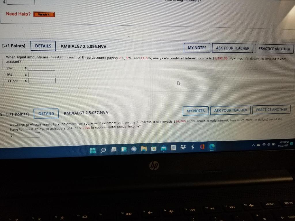 Solved Need Help? Watch it [-/1 Points) DETAILS KMBIALG7 | Chegg.com