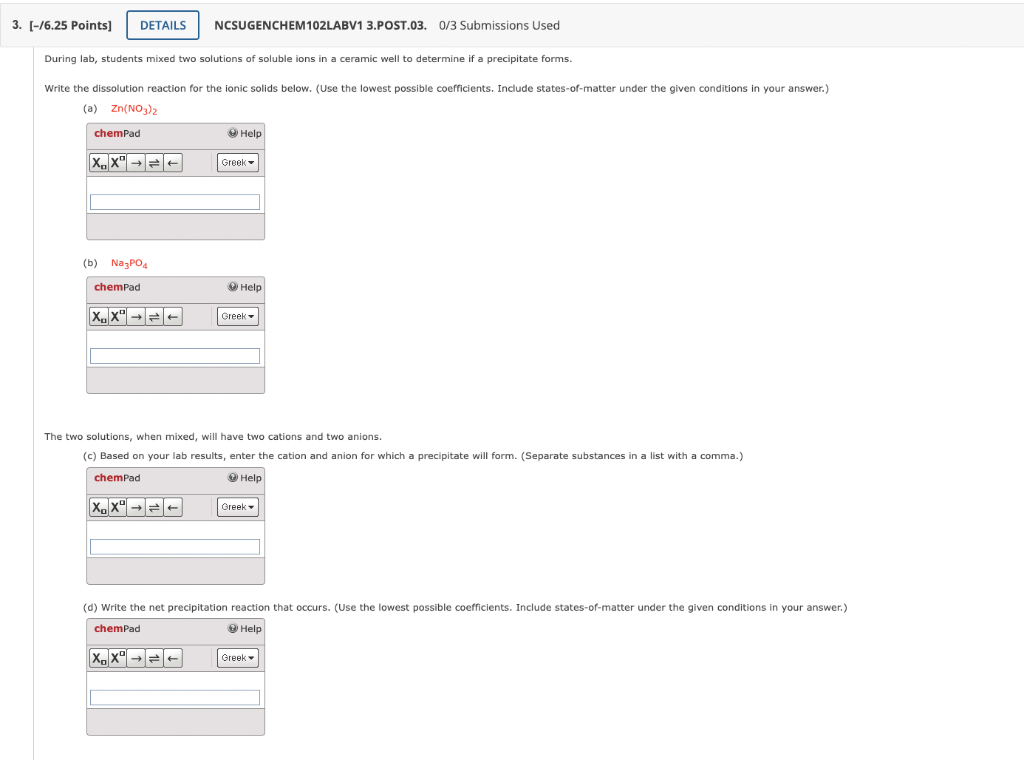 Solved During lab, students mixed two solutions of soluble | Chegg.com