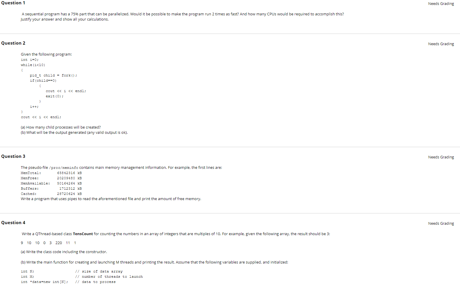 Solved Question 1 Needs Grading A sequential program has a | Chegg.com