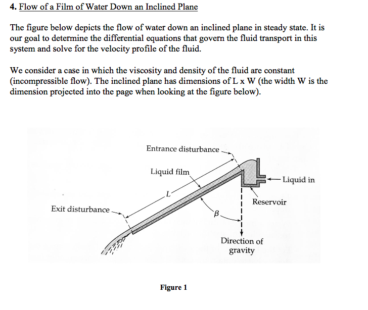 Solved 4. Flow of a Film of Water Down an Inclined Plane The | Chegg.com