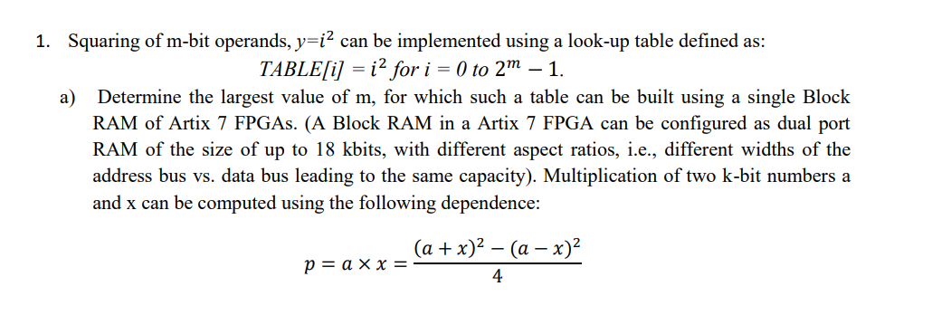 1 Squaring Of M Bit Operands Yi2 Can Be 