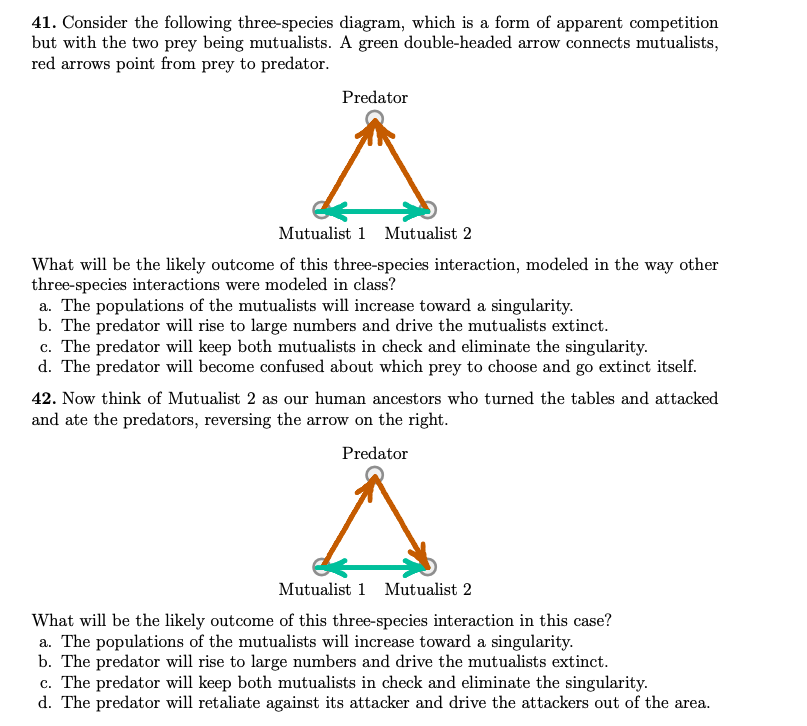 Solved 41. Consider the following three-species diagram, | Chegg.com